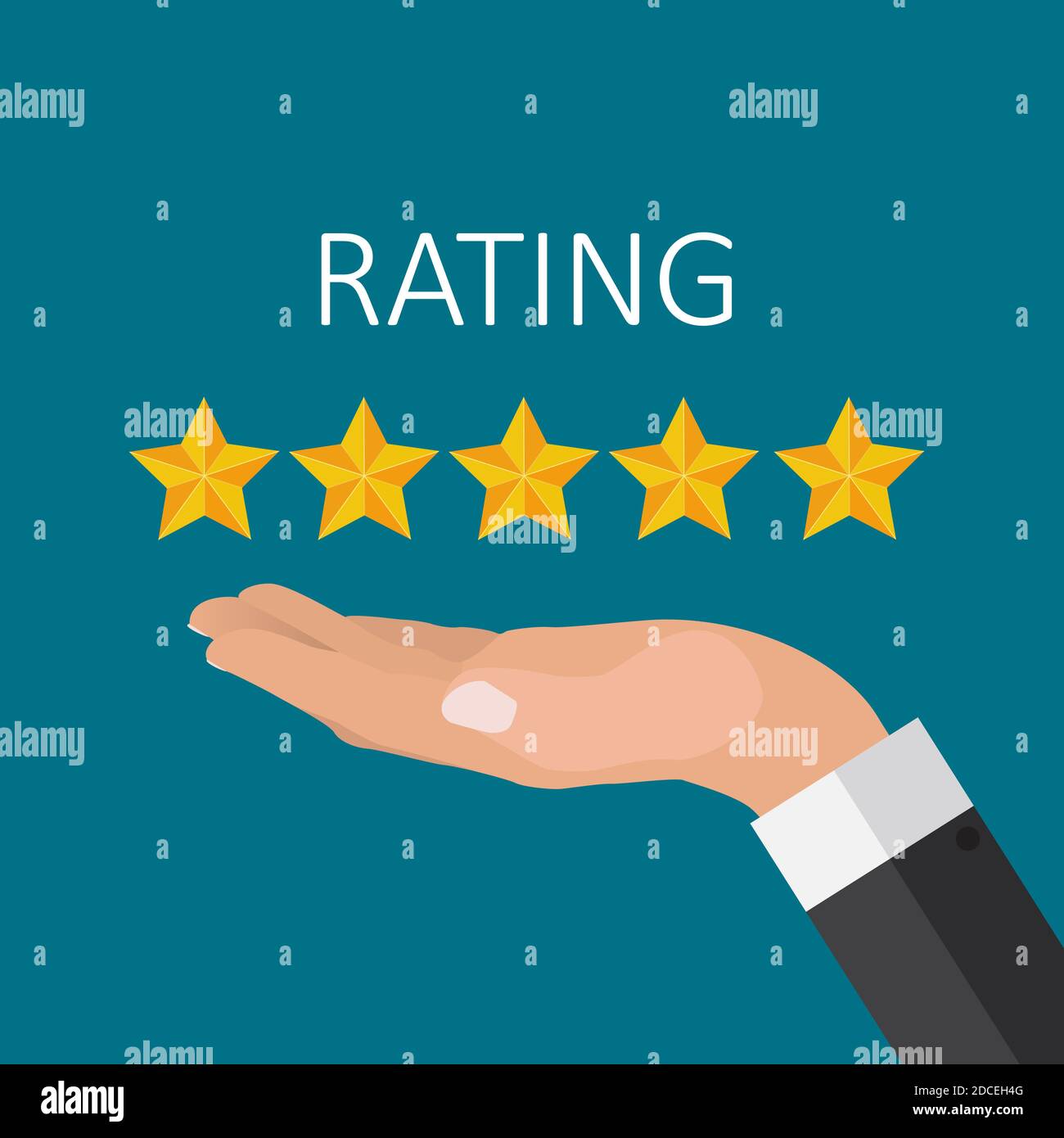 Flat Design Hand with Star Rating. Evaluation System and Positive ...