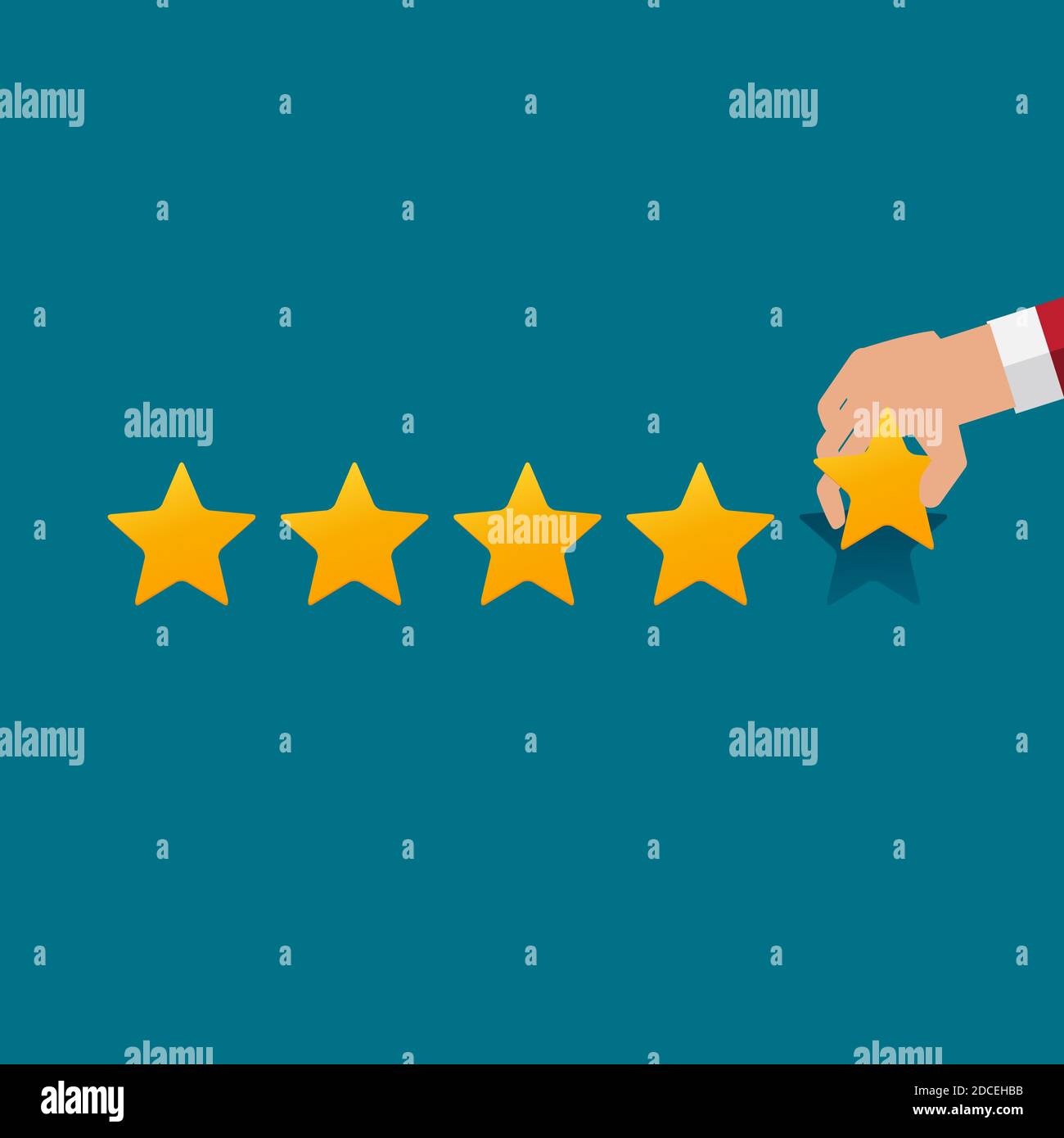 Flat Design Hand with Star Rating. Evaluation System and Positive ...