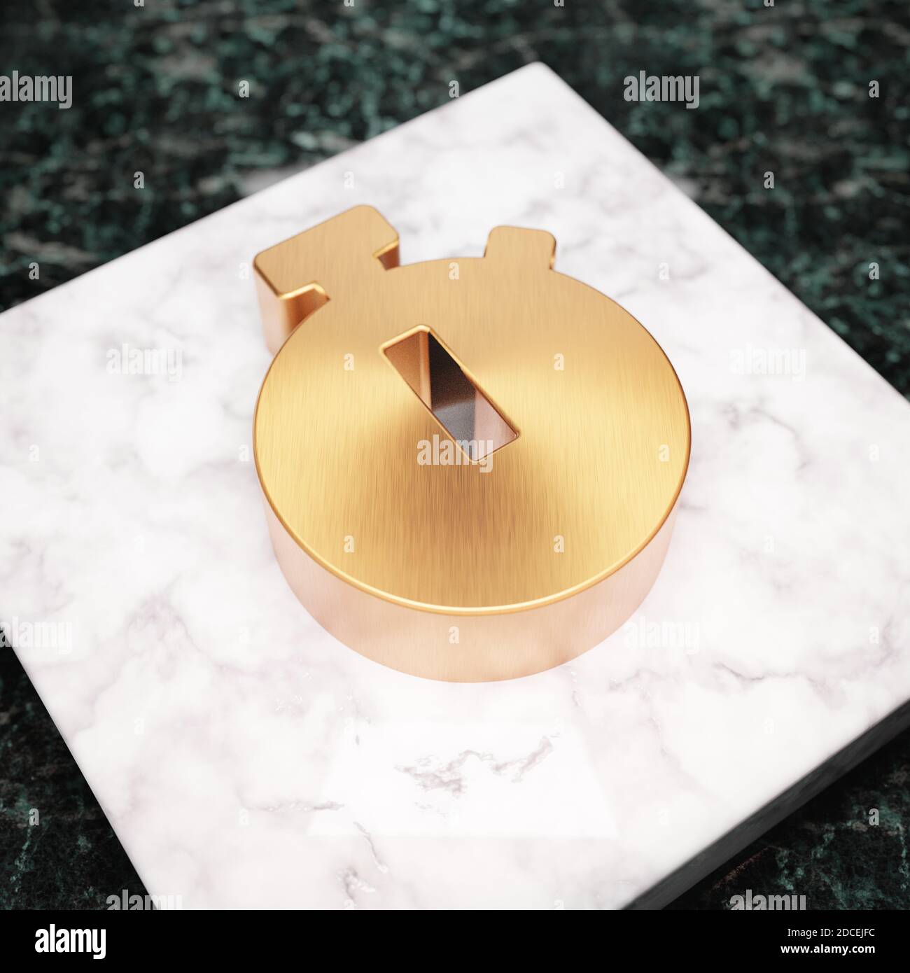 Stopwatch icon. Bronze Stopwatch symbol on white marble podium. Icon ...