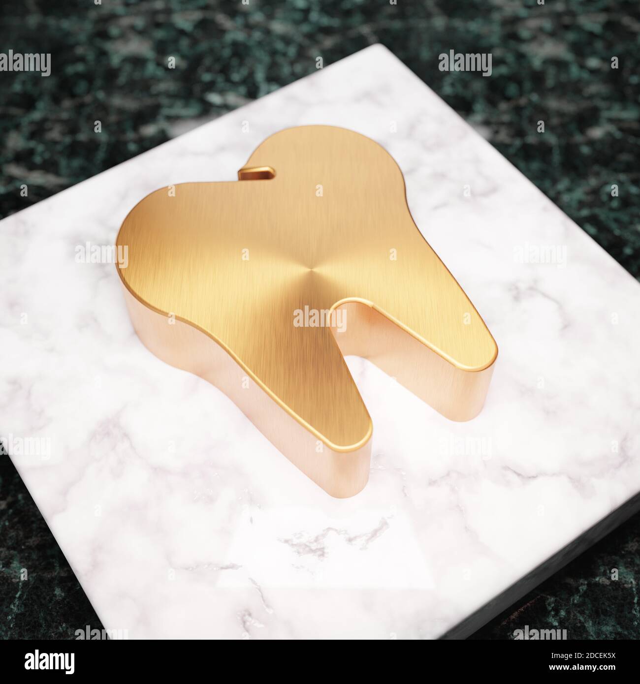 Tooth icon. Bronze Tooth symbol on white marble podium. Icon for ...