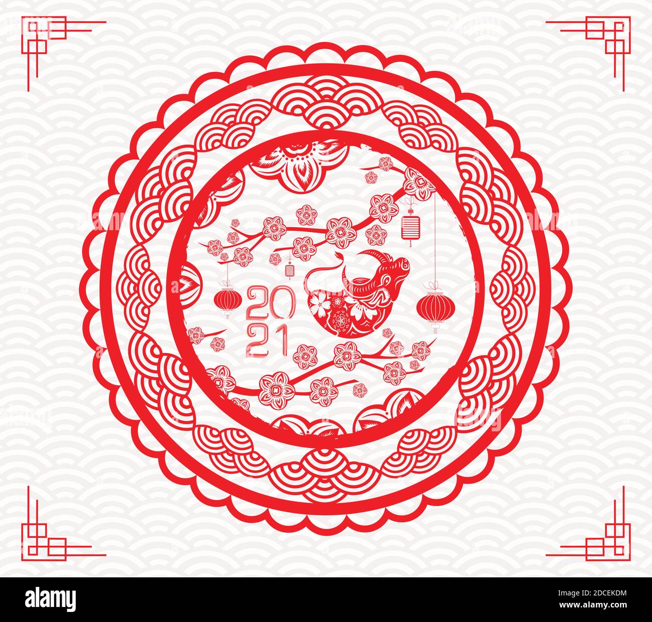 Happy chinese new year 2021 with red head ox zodiac and text in chinese ...