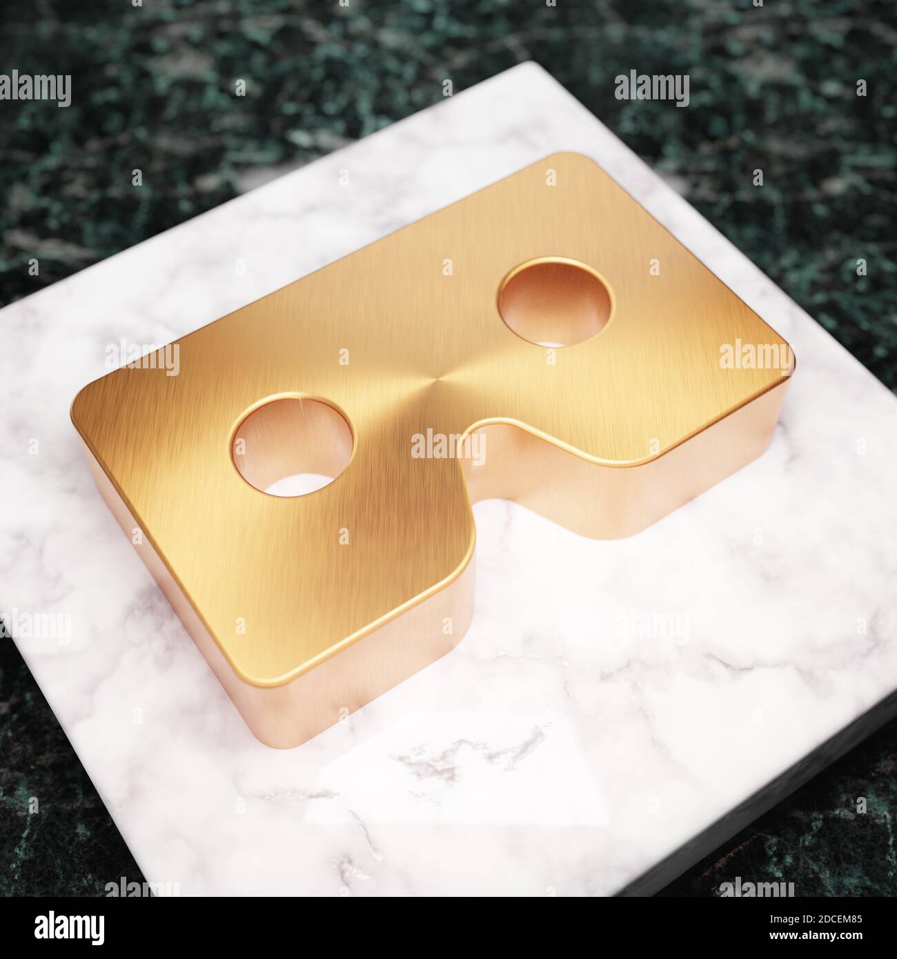 VR Cardboard icon. Bronze VR Cardboard symbol on white marble podium ...