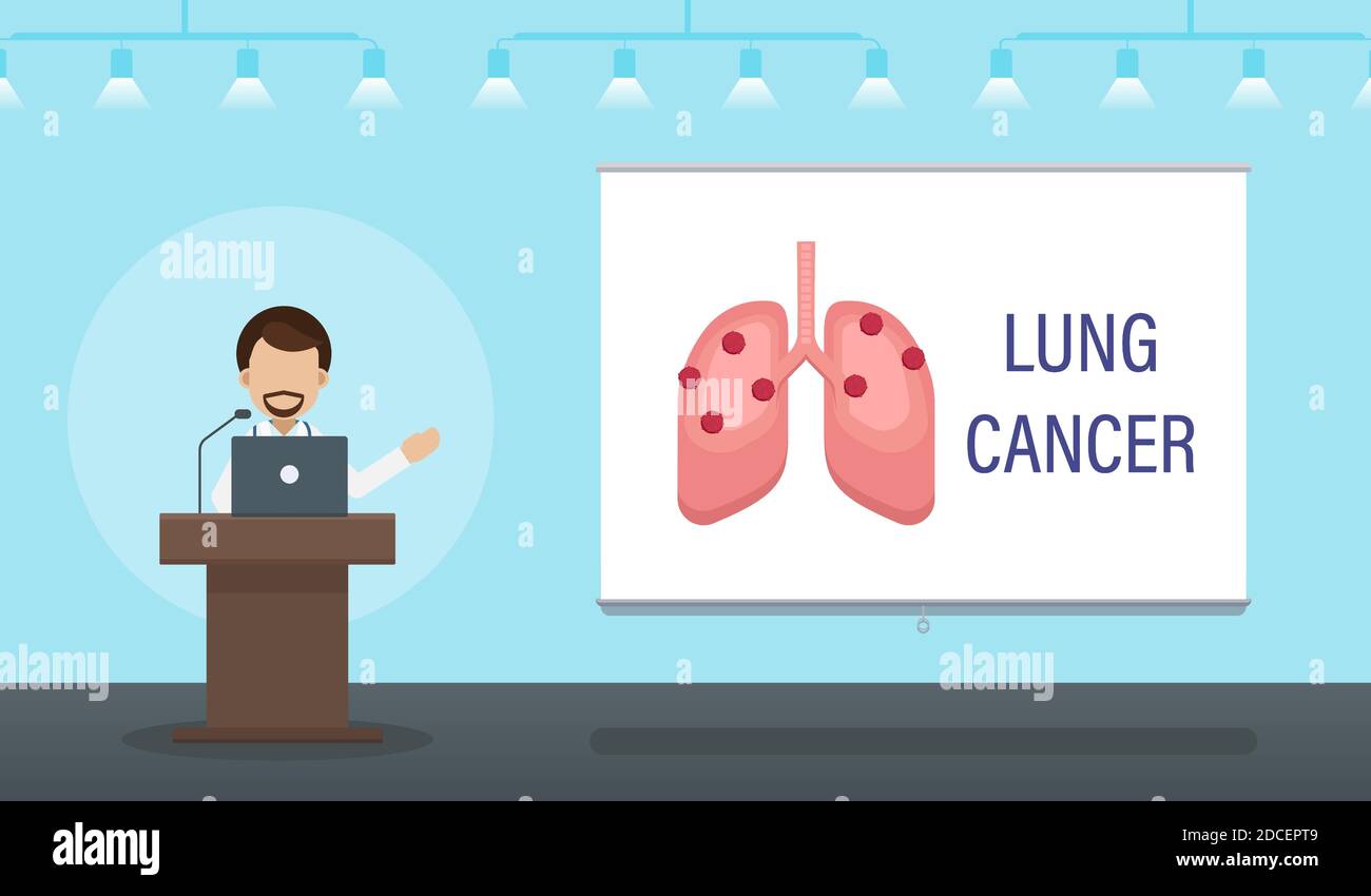 Medical conference concept with doctor speak on stage flat design ...