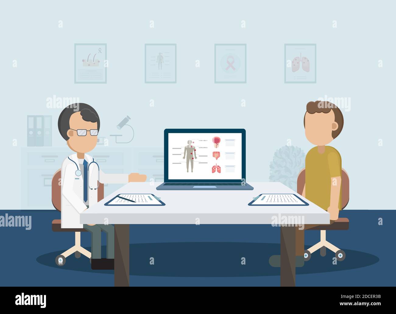 Male cancer check with doctor and patient flat design vector ...