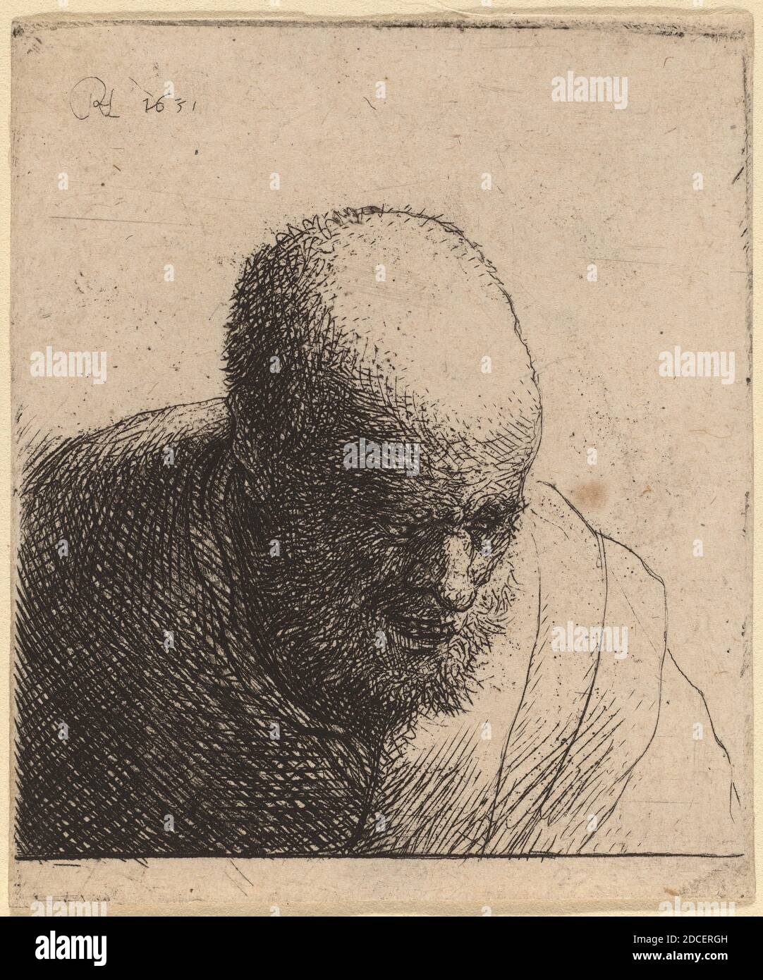 Rembrandt van Rijn, (artist), Dutch, 1606 - 1669, Bald Man with Open ...