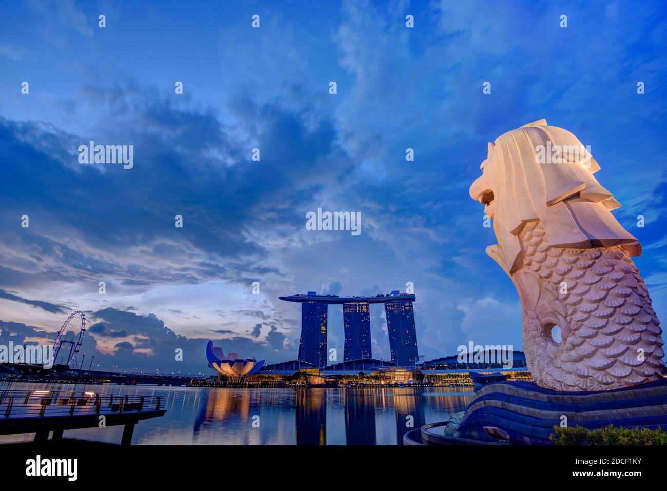 Singapore Marina Bay Area with Merlion in the early morning Stock Photo ...
