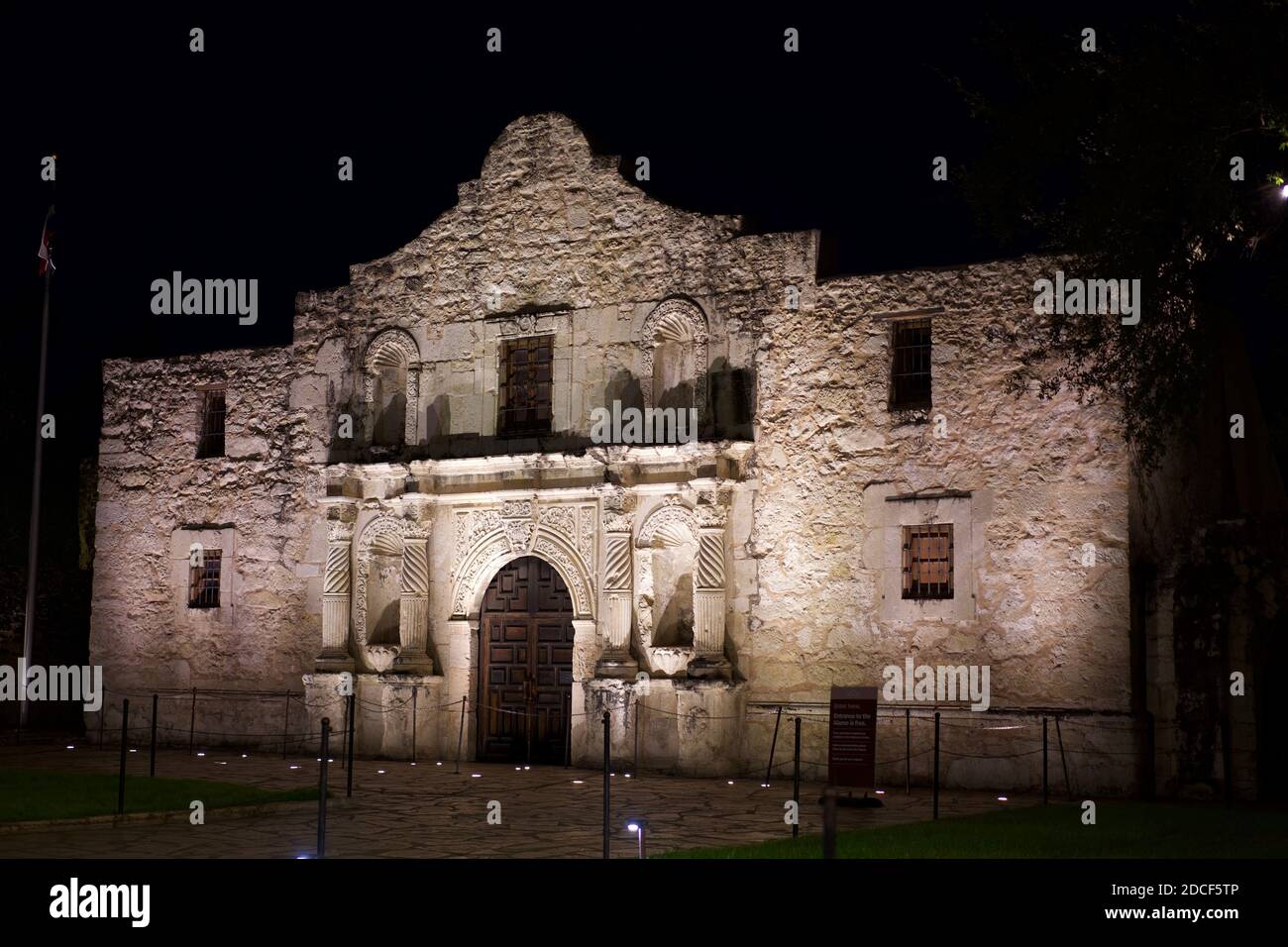 Exterior of the historic Alamo landmark in San Antonio, Texas at night ...