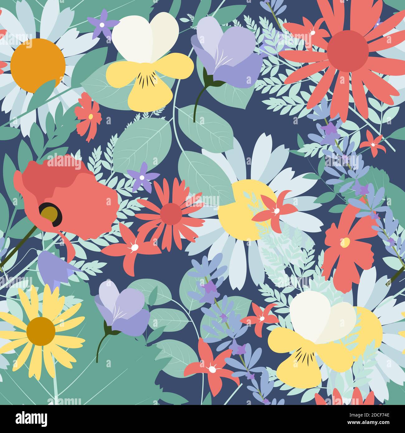 Abstract Natural Spring Seamless Pattern Background with Flowers and ...