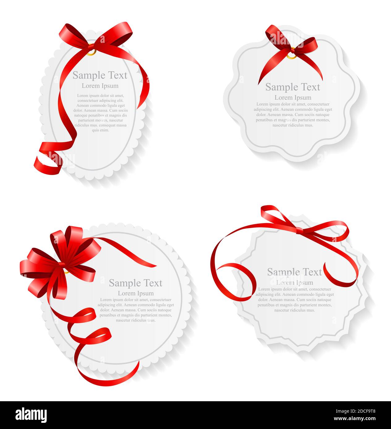 Card with Red Ribbon and Bow Set. illustration Stock Photo - Alamy