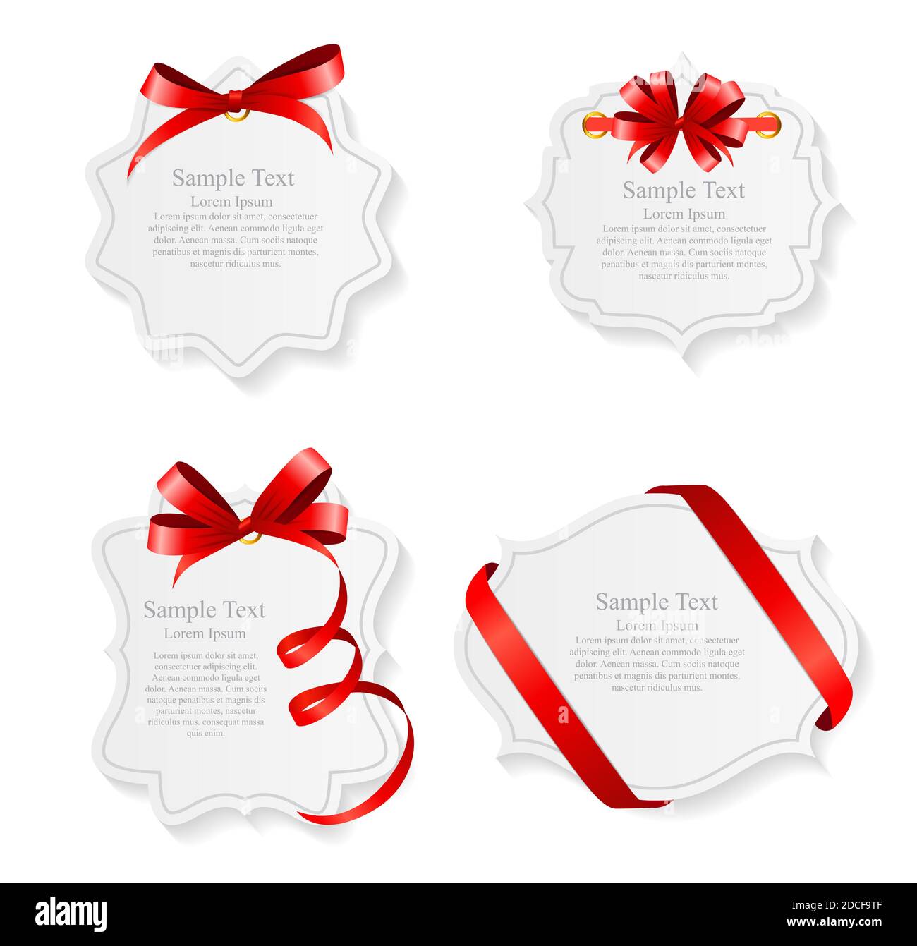 Card with Red Ribbon and Bow Set. illustration Stock Photo - Alamy