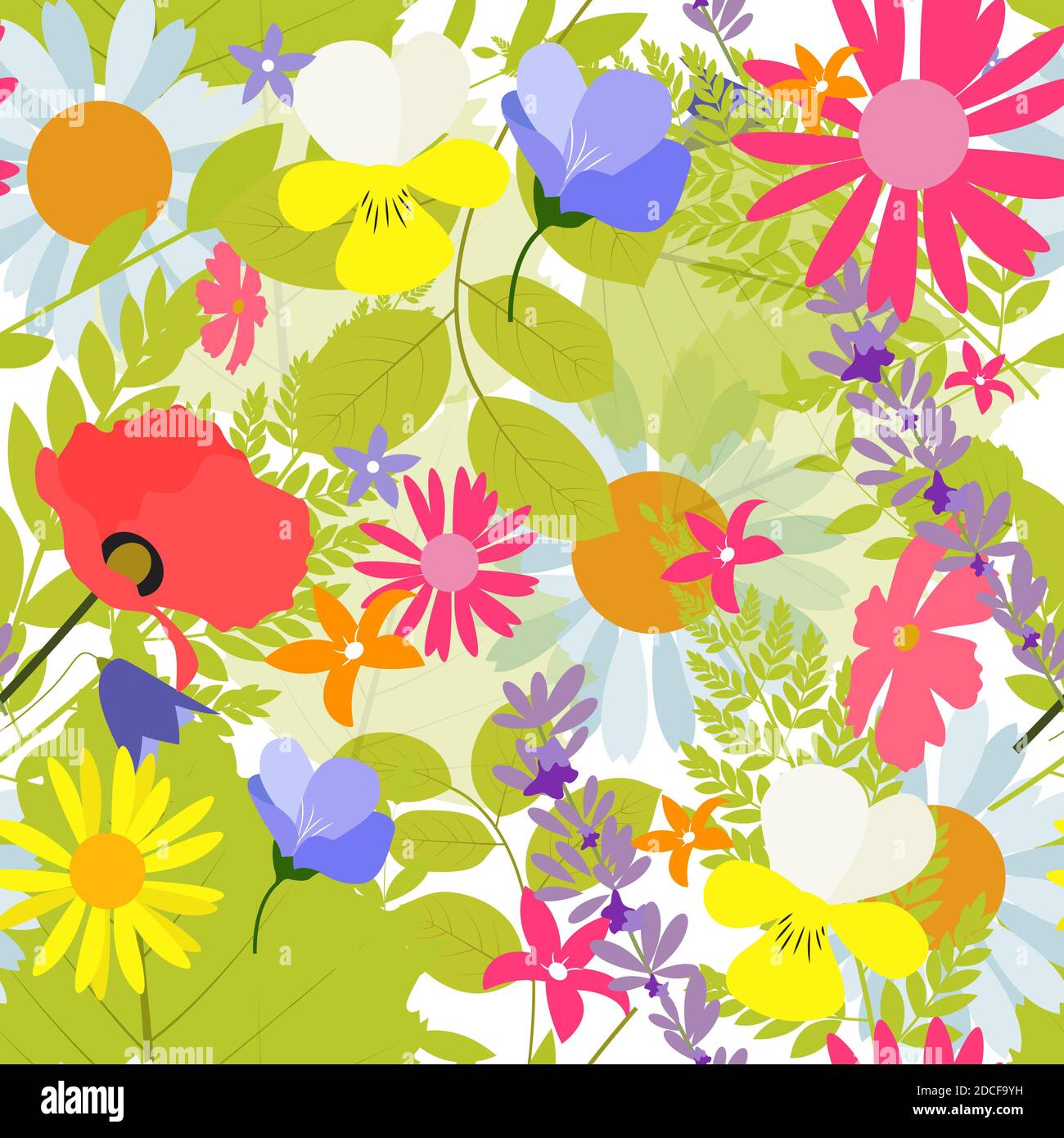Abstract Natural Spring Seamless Pattern Background with Flowers and ...