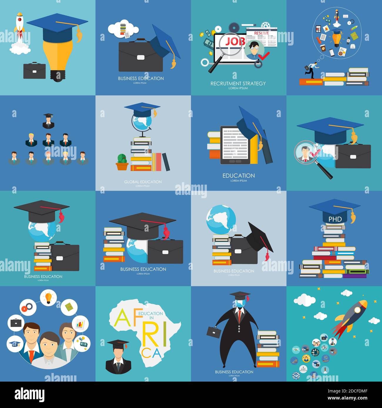 Business Education Flat Concept Set. Trends and Innovation in Education ...