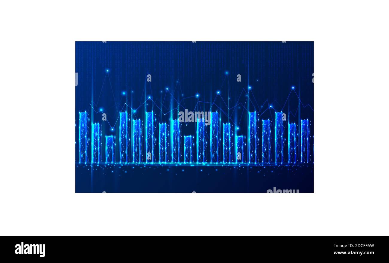 Vector tech polygonal growth chart with up and down red and green ...