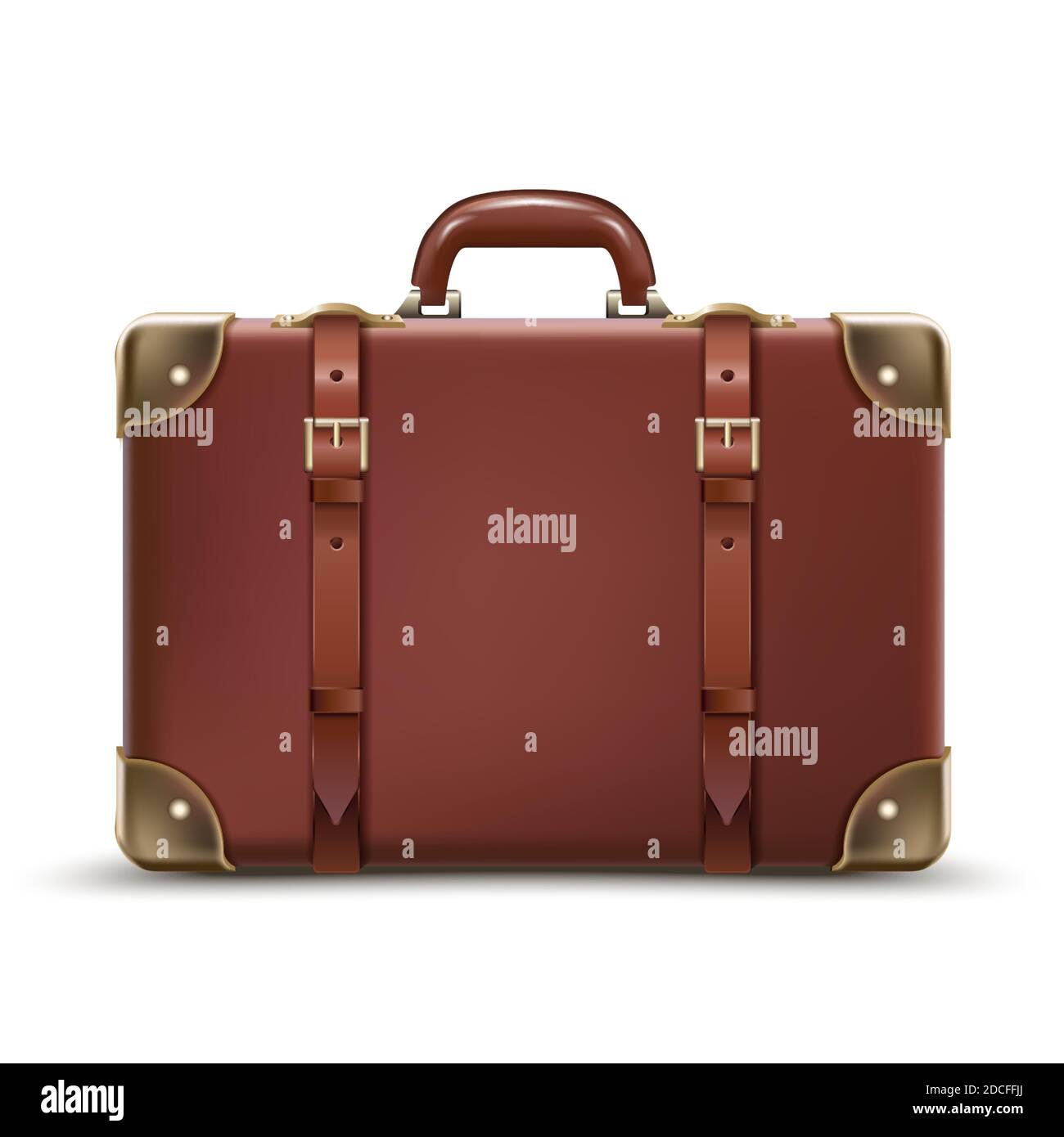 3d realistic vector travel business brown luggage in leather. Isolated ...