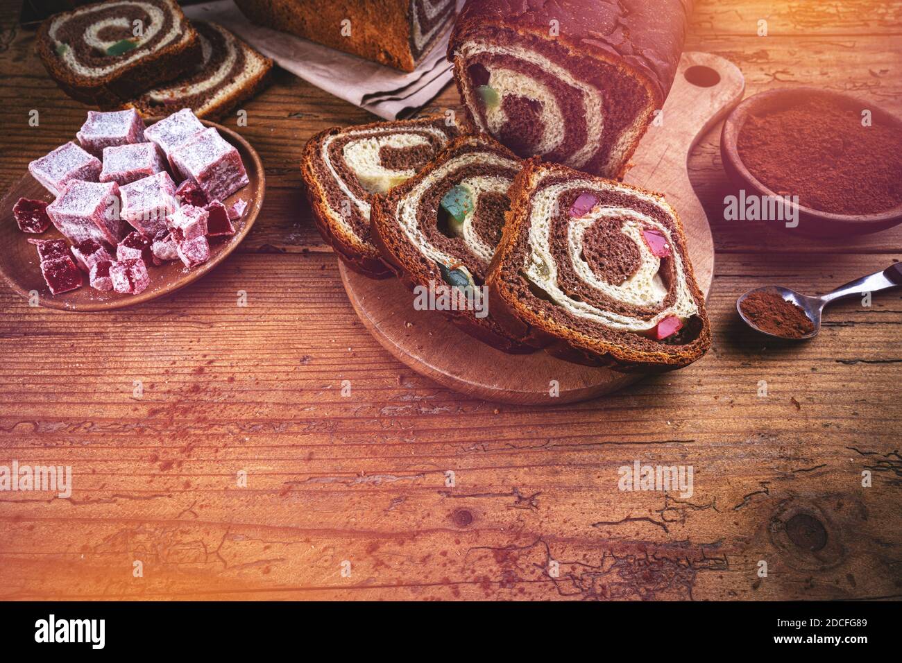 Homemade sweet dessert pastry, chocolate swirl bread with Turkish ...