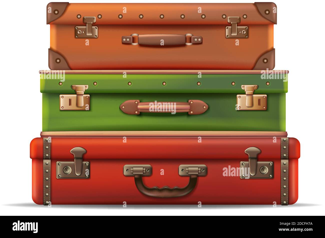 3d realistic vector collection of different sizes travel luggage, retro ...