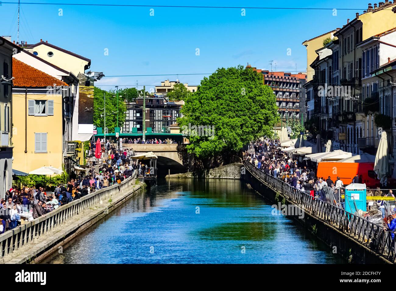 Milan, Navigli district of interconnected canals in Milan, Italy Stock ...