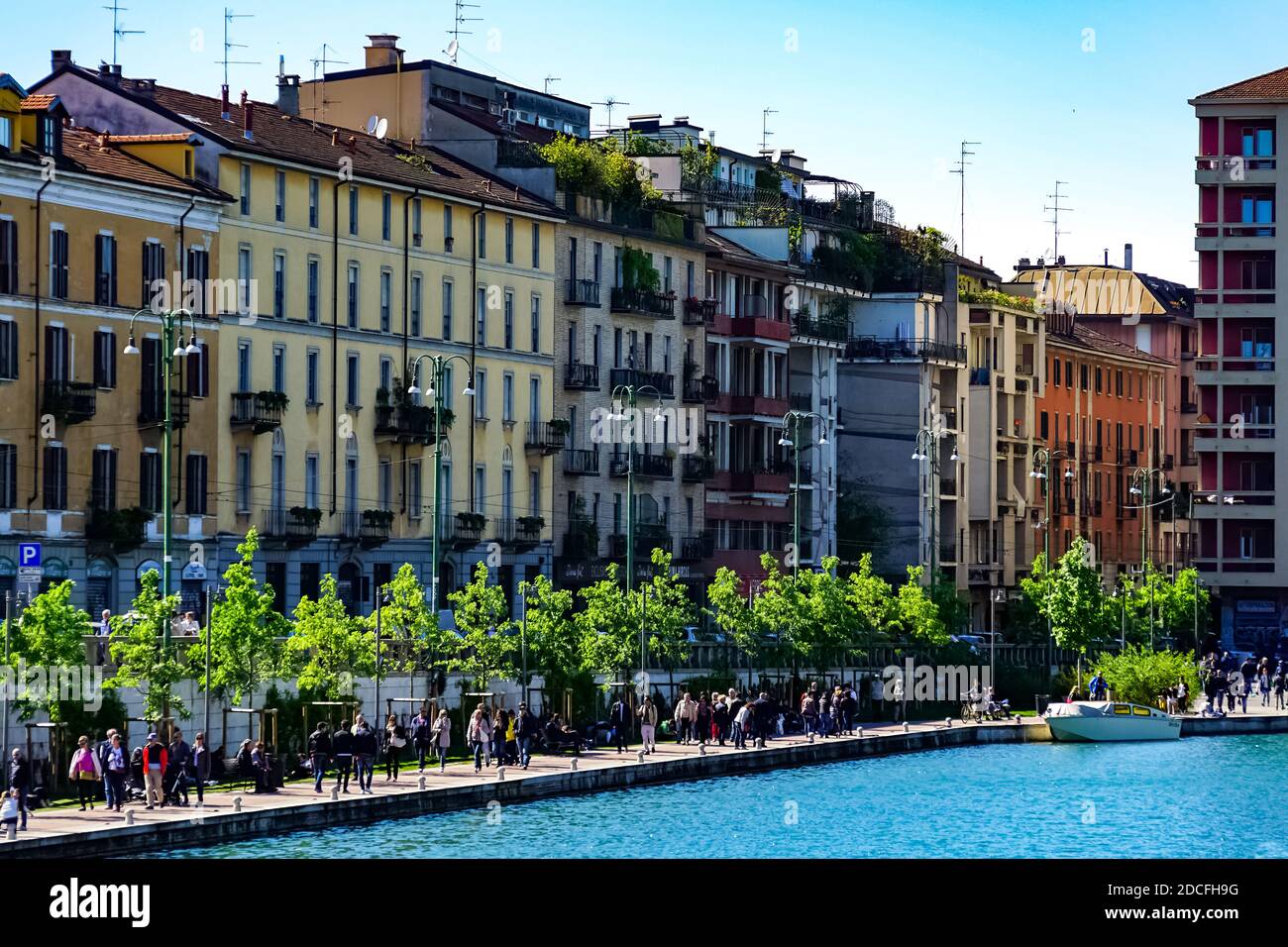 Milan, Navigli district of interconnected canals in Milan, Italy Stock ...