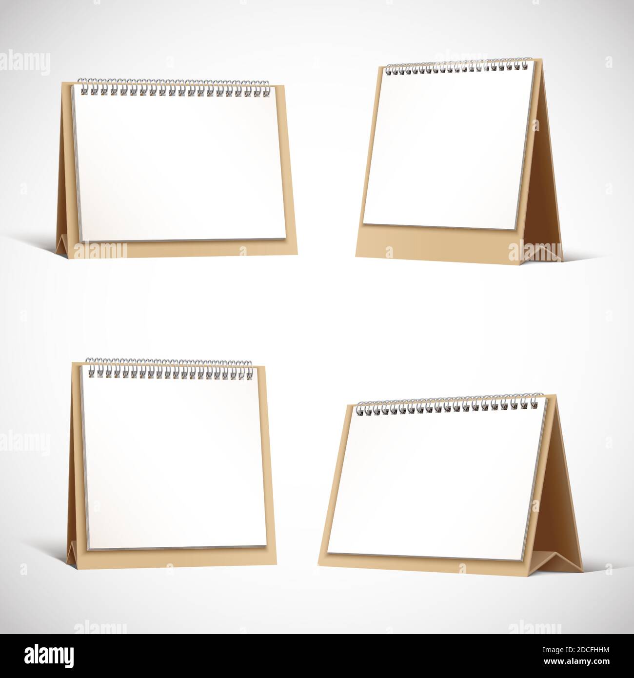3d realistic vector collection of white blank table spiral calendar ...