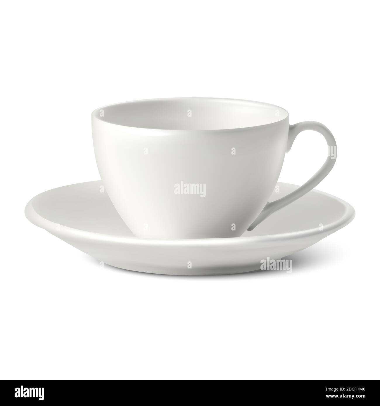 Isolated 3d realistic vector white porcelain cup with a plate on white ...