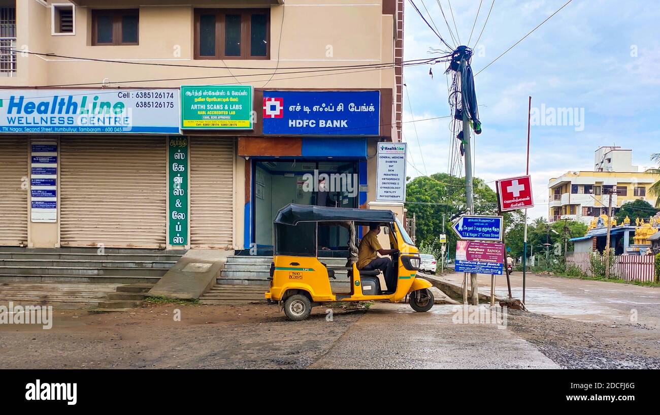 Chennai, India - ‎14‎ July ‎2020: Men coming out from HDFC ATM and Auto ...