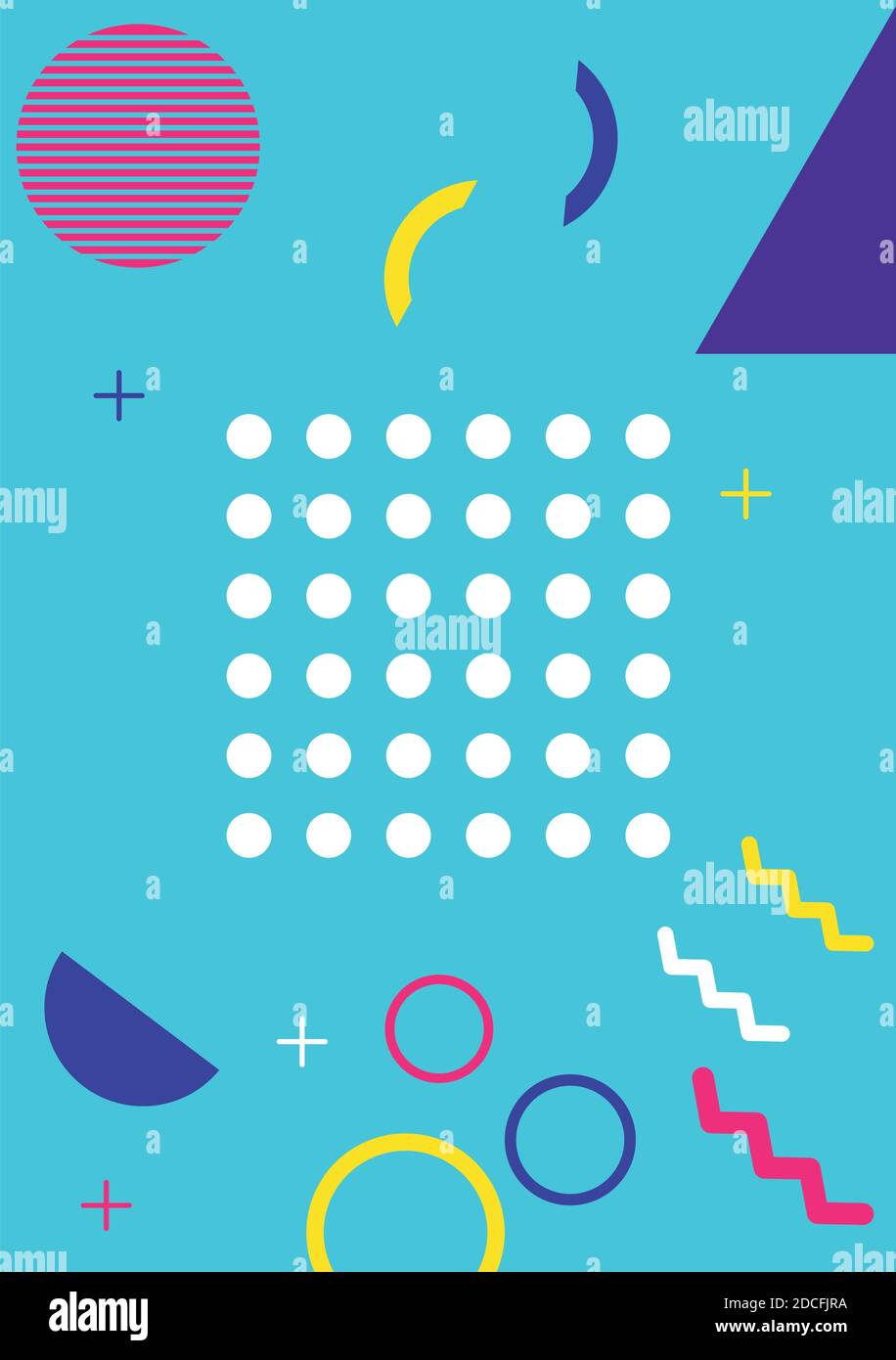 light blue color memphis style background with dotted square vector ...