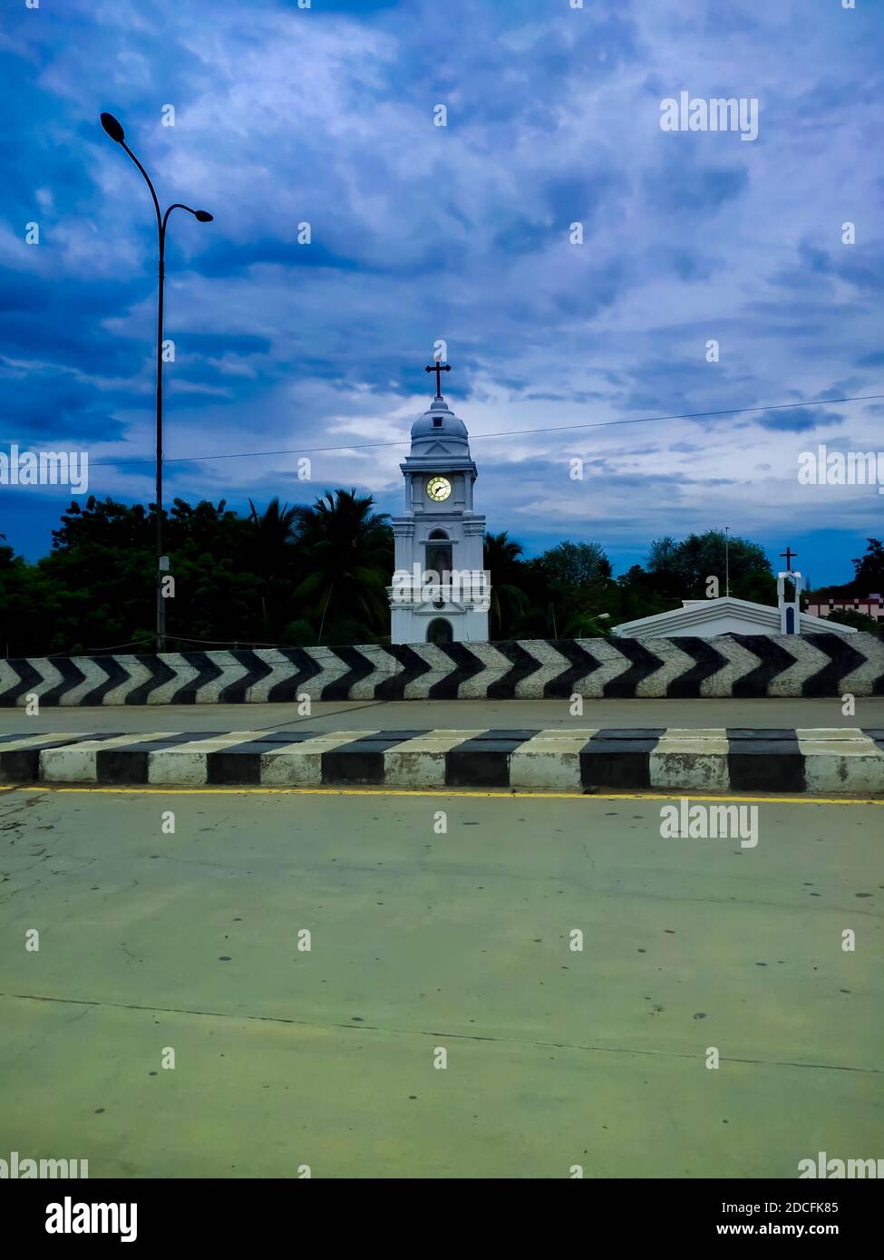 Indian Church with Clock and Bell on Evening Dark Sky Background Stock ...
