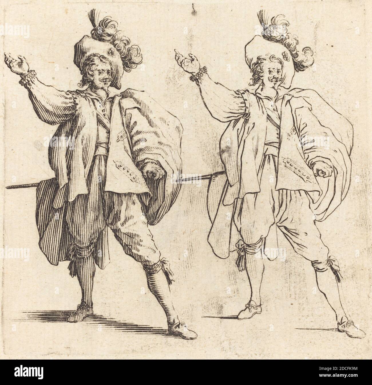 Jacques Callot, (artist), French, 1592 - 1635, Officer with Large Plume ...