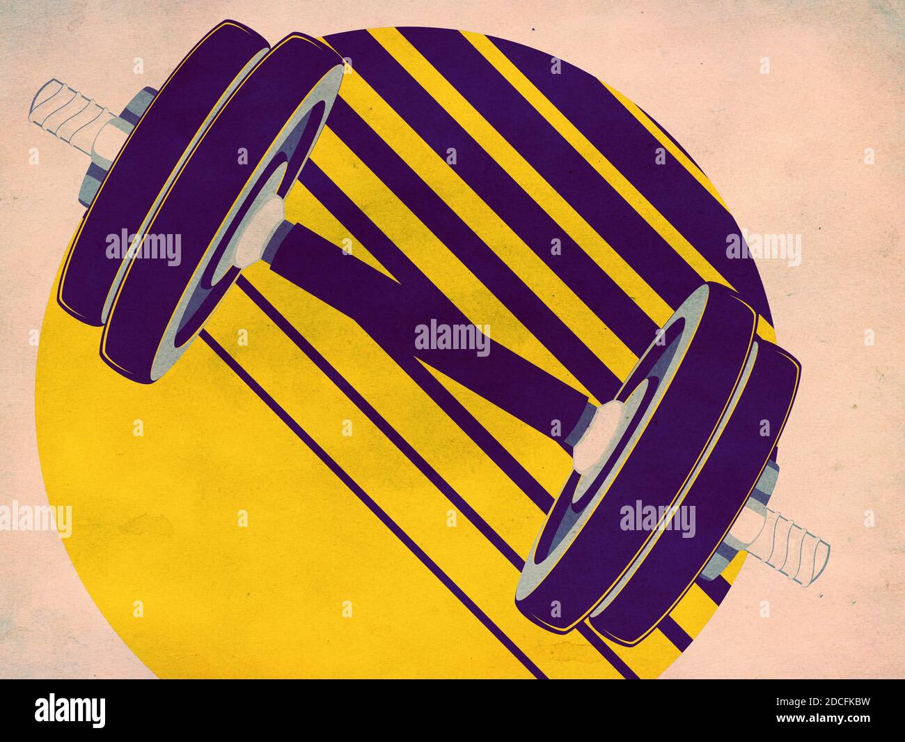 Abstract fitness themed retro design, dumbbells paper textured ...