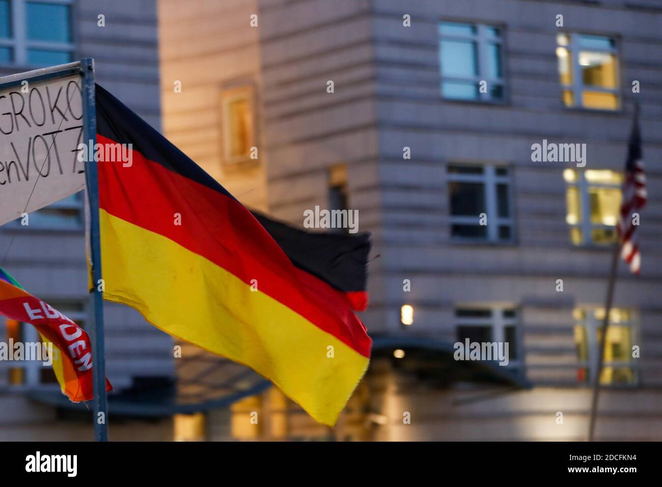 Berlin, Germany. 20th Nov, 2020. A German flag is waving in front of ...