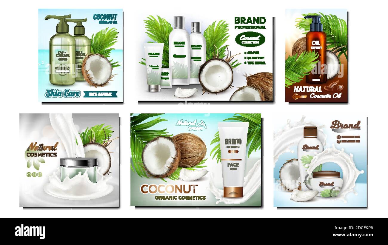 Coconut Cosmetics Promotion Posters Set Vector Stock Vector Image & Art ...