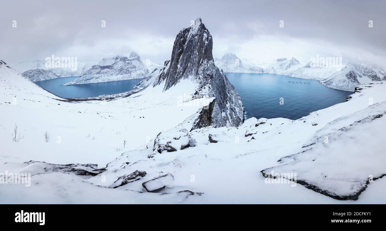 Panorama of mountain Segla at winter season, Senja islands, Norway ...