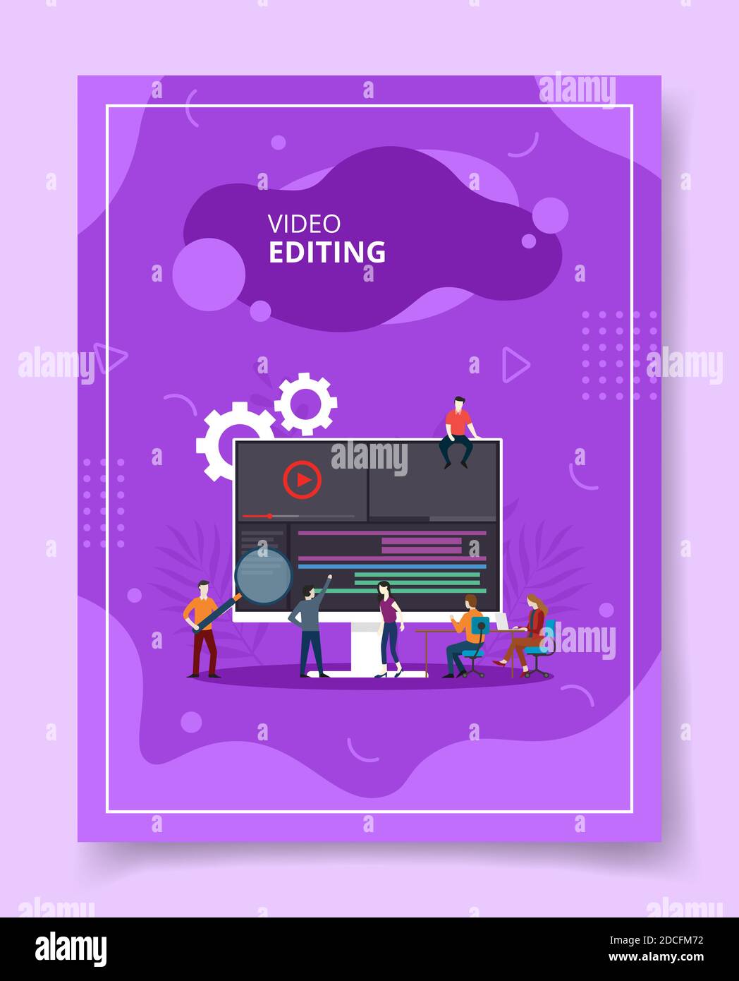 video editing people coworking on computer for template of banners ...