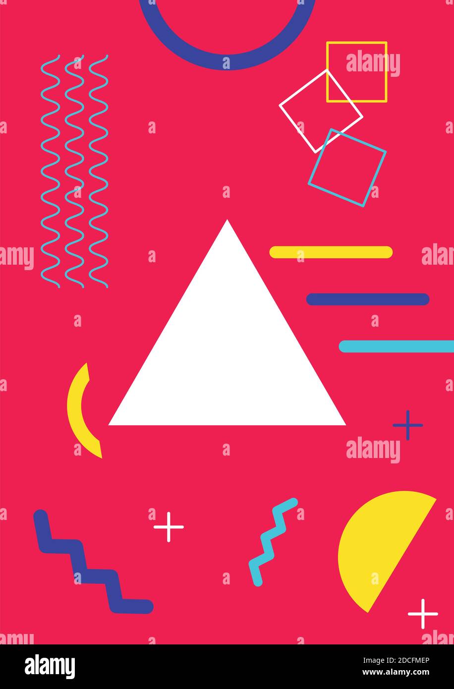 red color memphis style background with triangle and figure vector ...