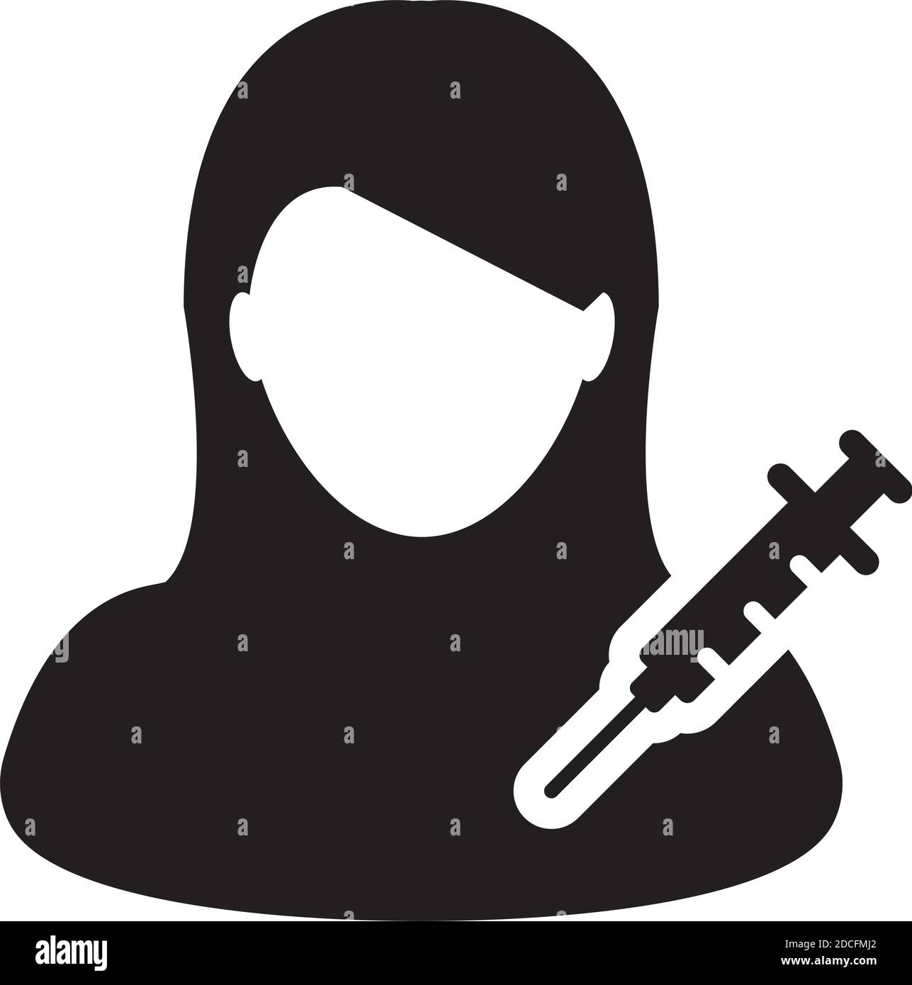 Injection icon vector with vaccine syringe female user person profile ...