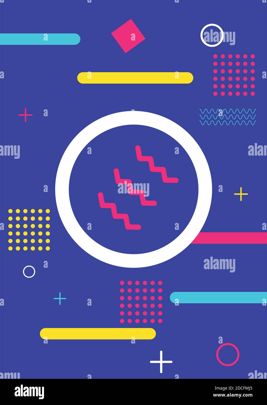 blue color memphis style background with figures and circles vector ...
