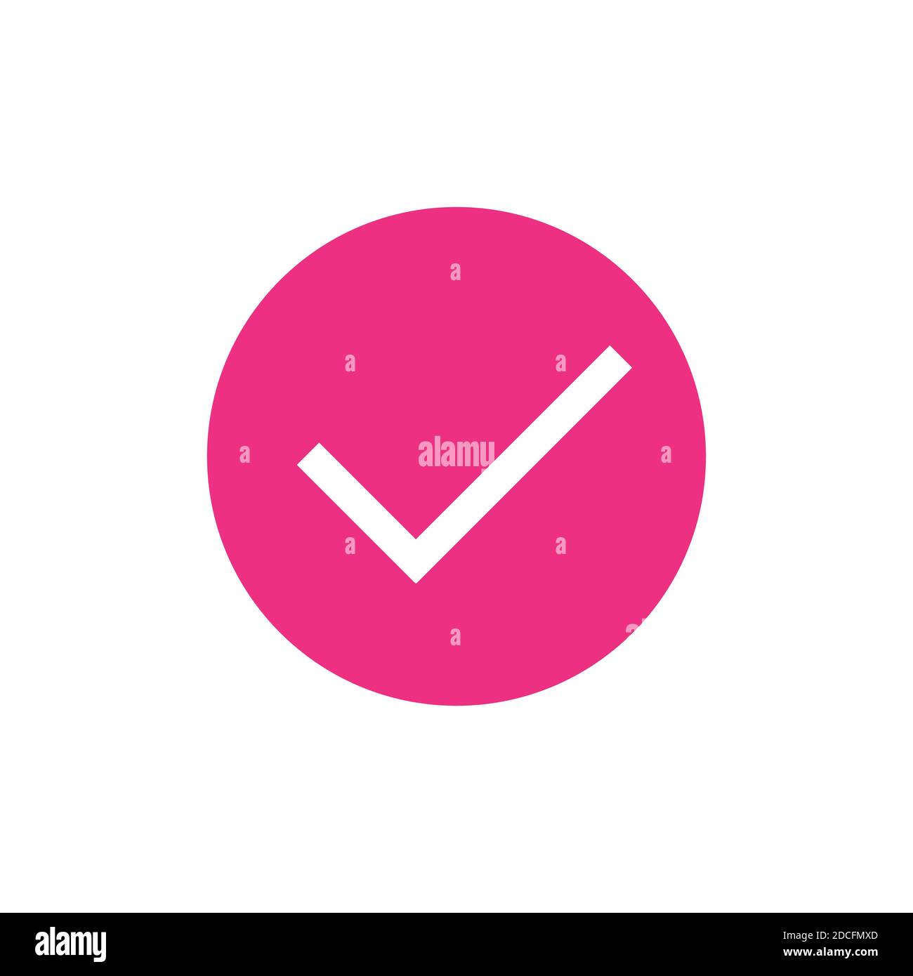 Check mark. Valid seal icon. white squared tick in pink circle. Flat OK ...