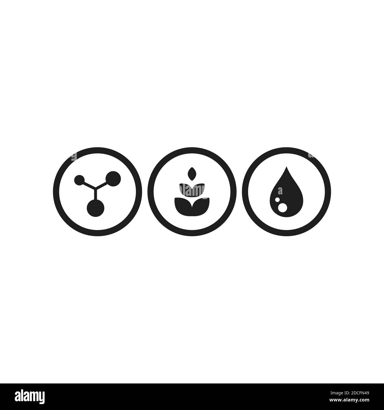 Protein, carbohydrates and fat simple icons in circles. molecule sign ...