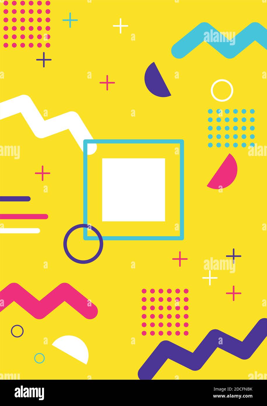 yellow color memphis style background with square and lines vector ...