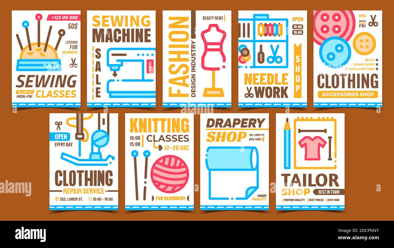 Sewing Creative Advertising Posters Set Vector Stock Vector Image & Art ...