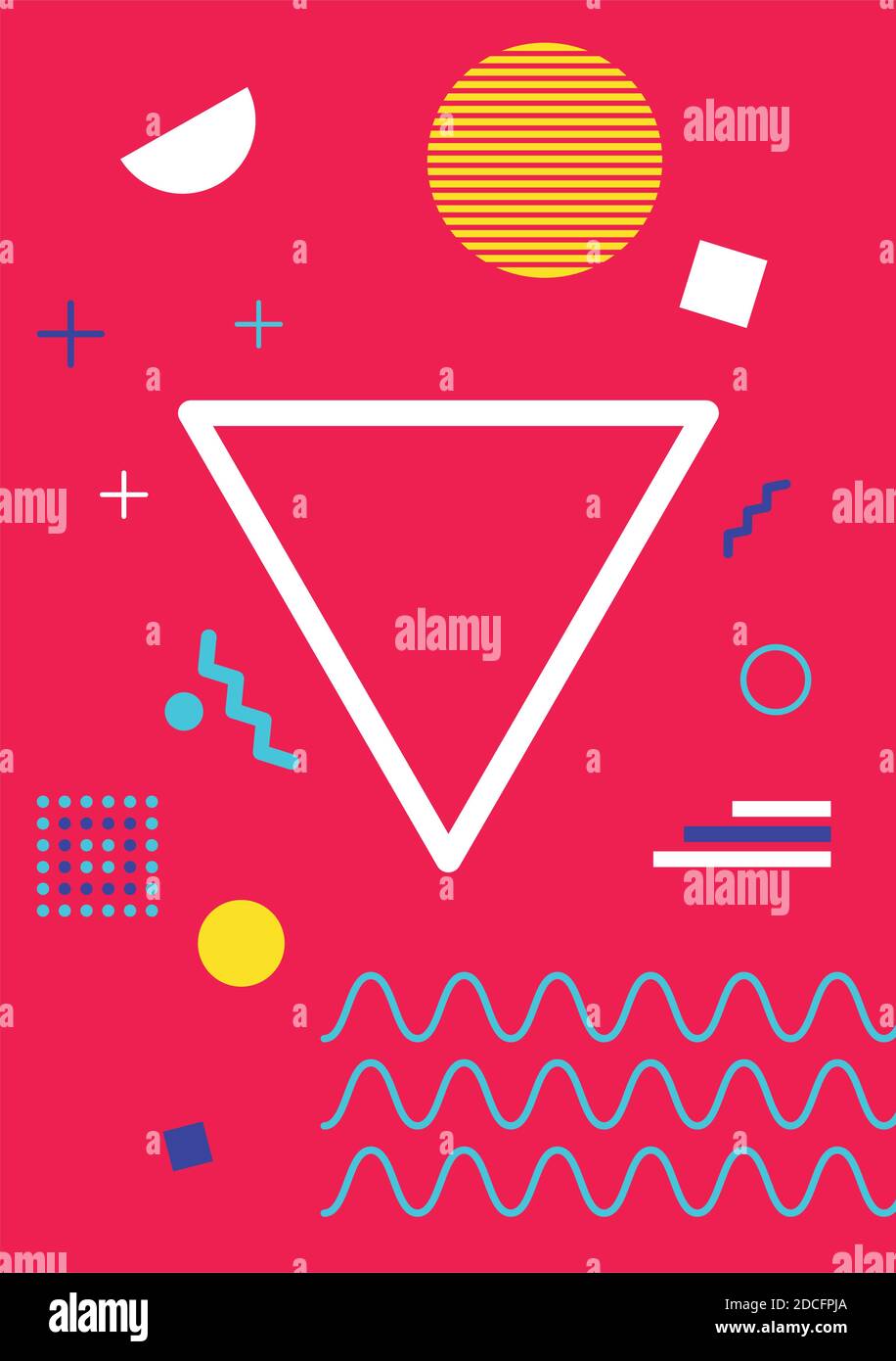 red color memphis style background with triangle vector illustration ...