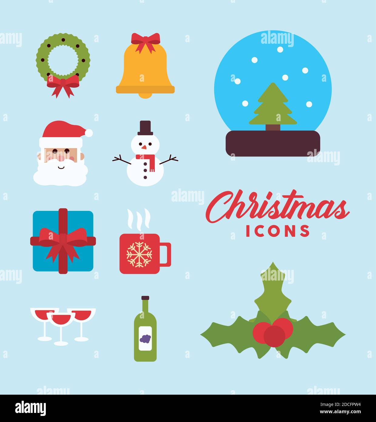 lettering and bundle of merry christmas flat style icons vector ...