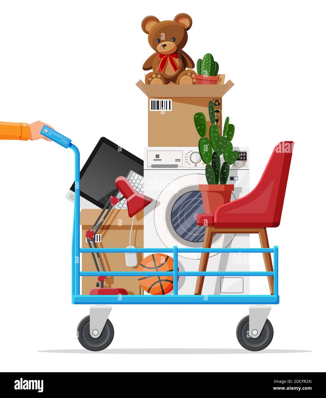 Hand truck and package for transportation. Moving to new house. Family ...