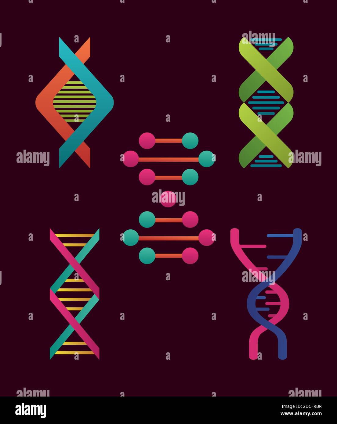 five dna molecules structures set icons vector illustration design ...
