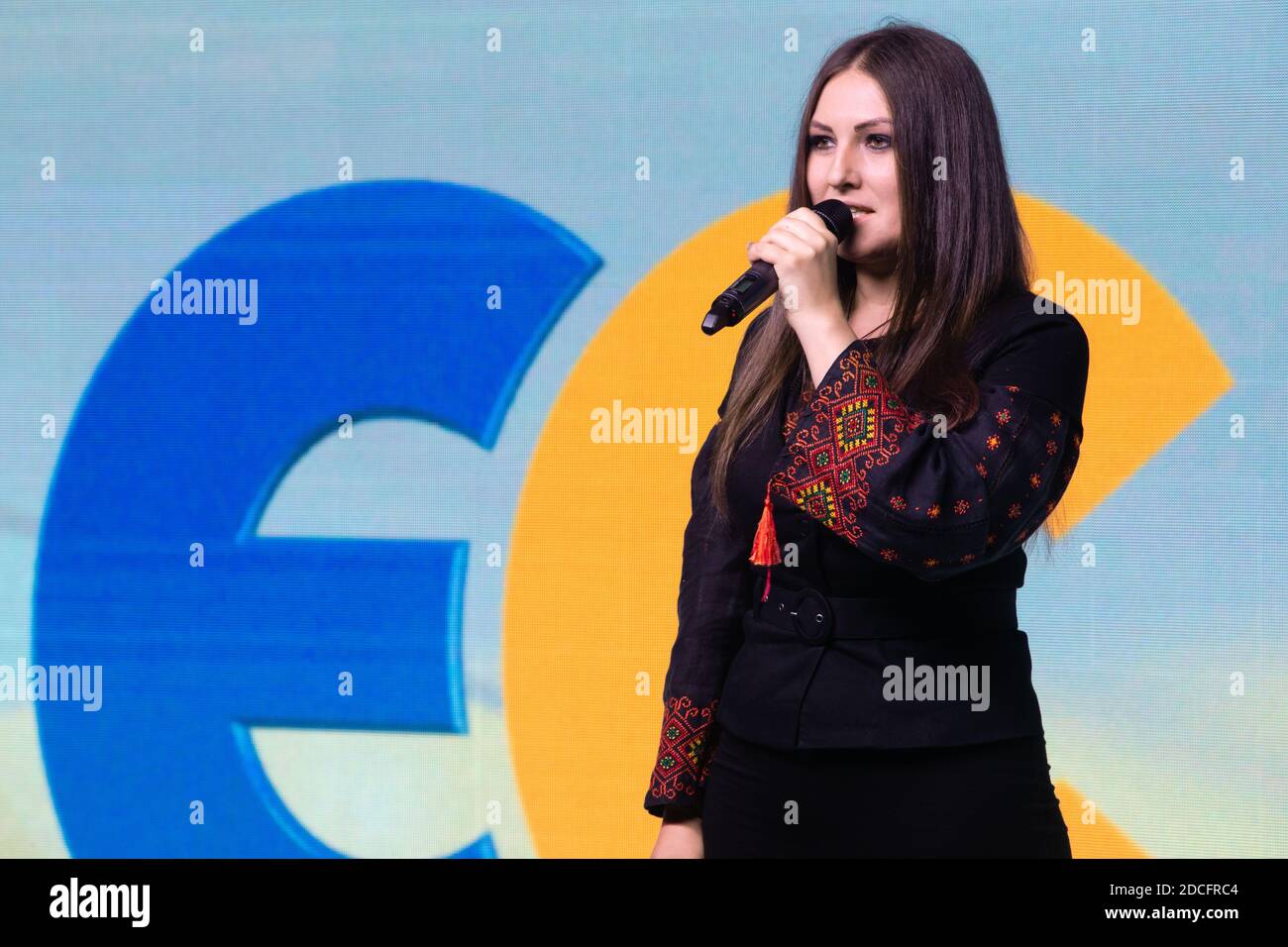 KYIV, UKRAINE - Jun 09, 2019: Singer, volunteer Sofiya Fedyna during ...