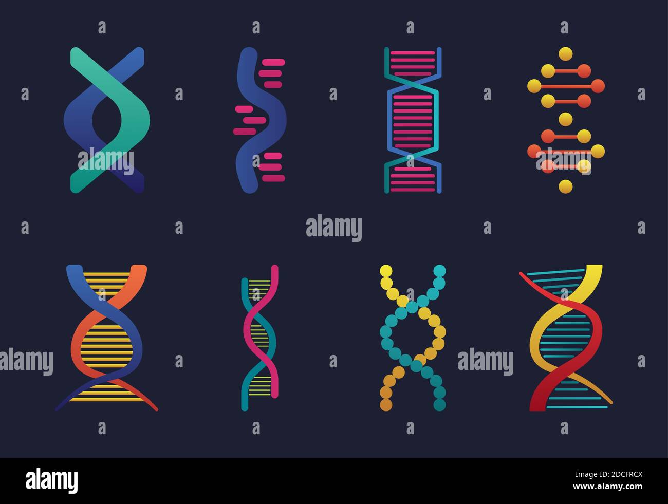 eight dna molecules structures set icons vector illustration design ...