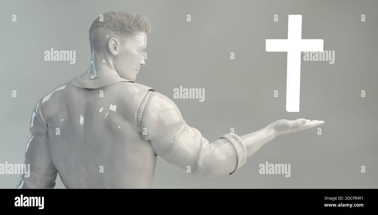 Christianity Religion with Man Looking at Holy Cross Glowing Stock ...