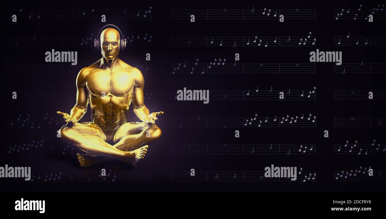 Sound System of the Future with Earphones Playing Music Stock Photo - Alamy