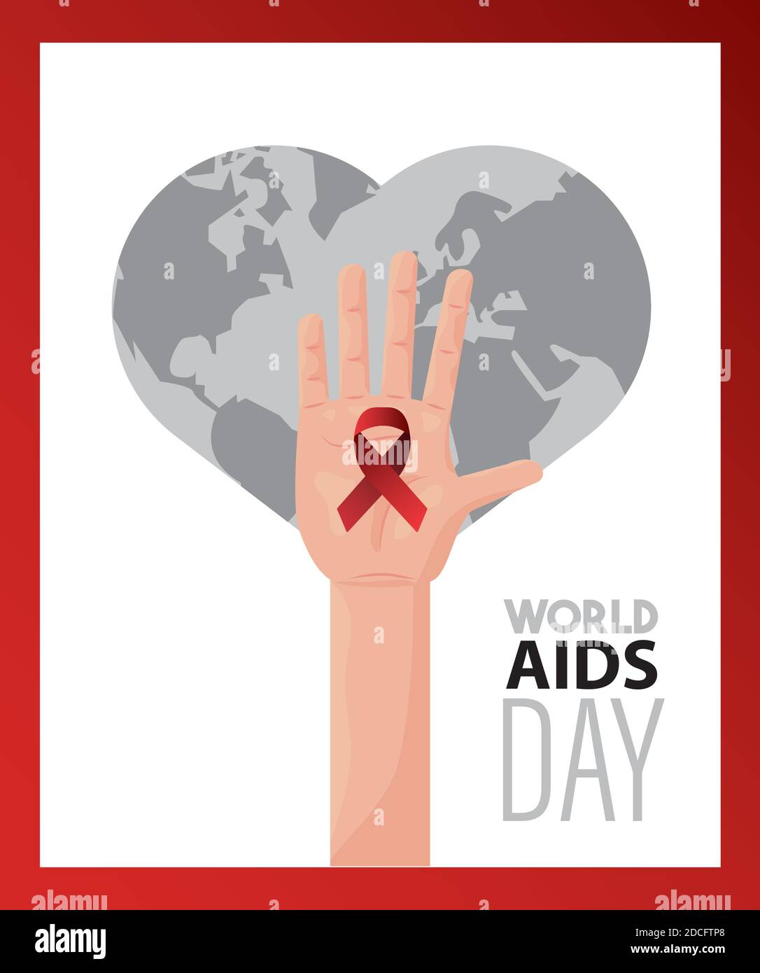 world AIDS day lettering with hand lifting red ribbon vector ...