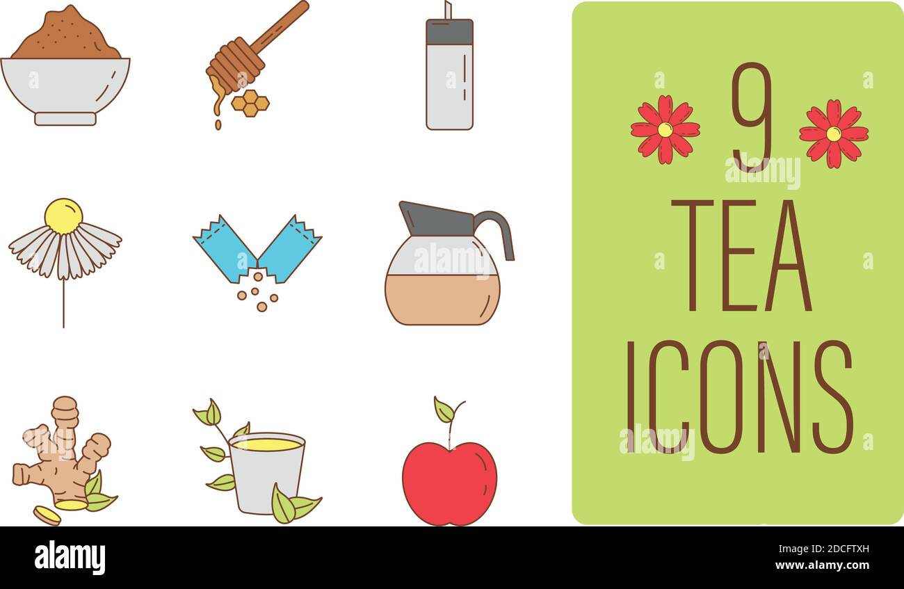 bundle of nine tea set fill style icons vector illustration design ...